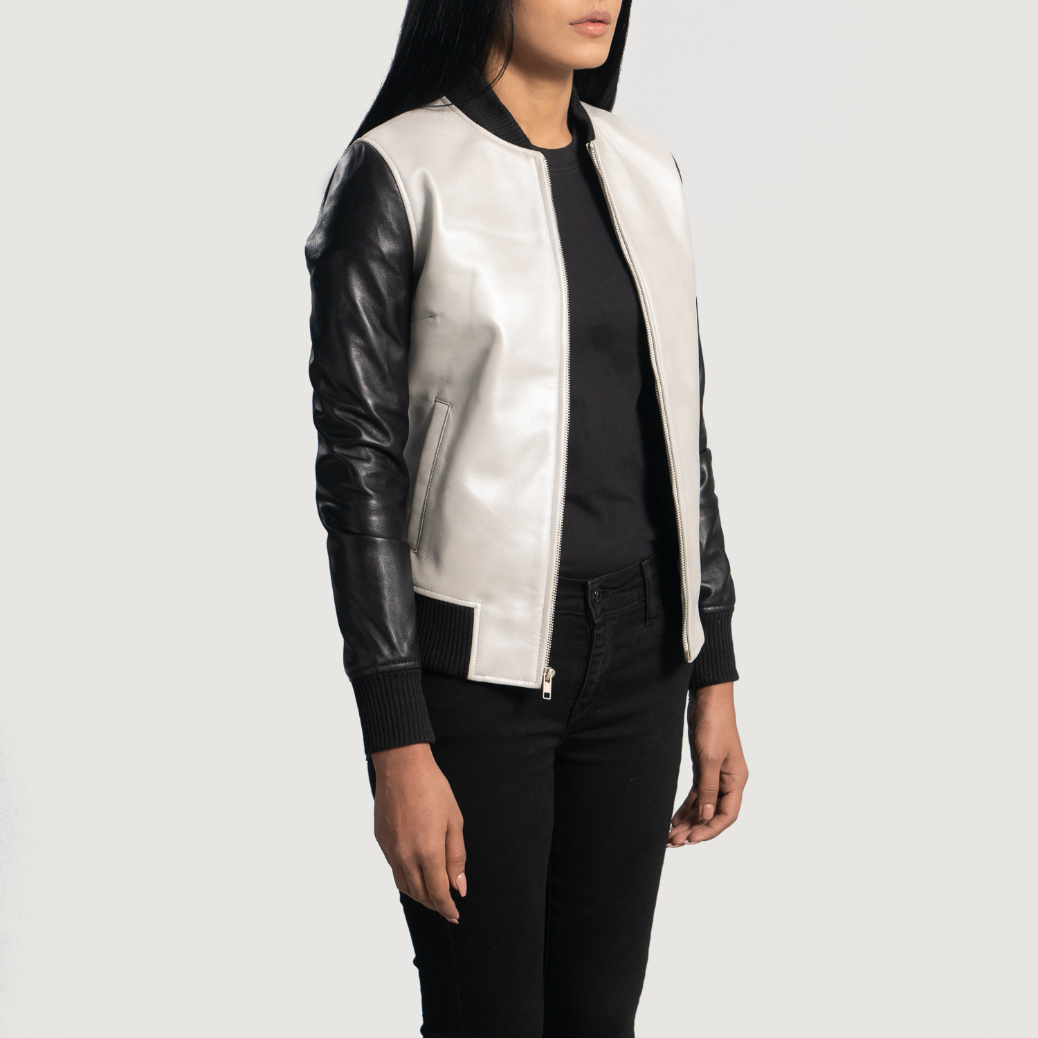 Cole Silver Leather Bomber Jacket | Genuine Sheepskin