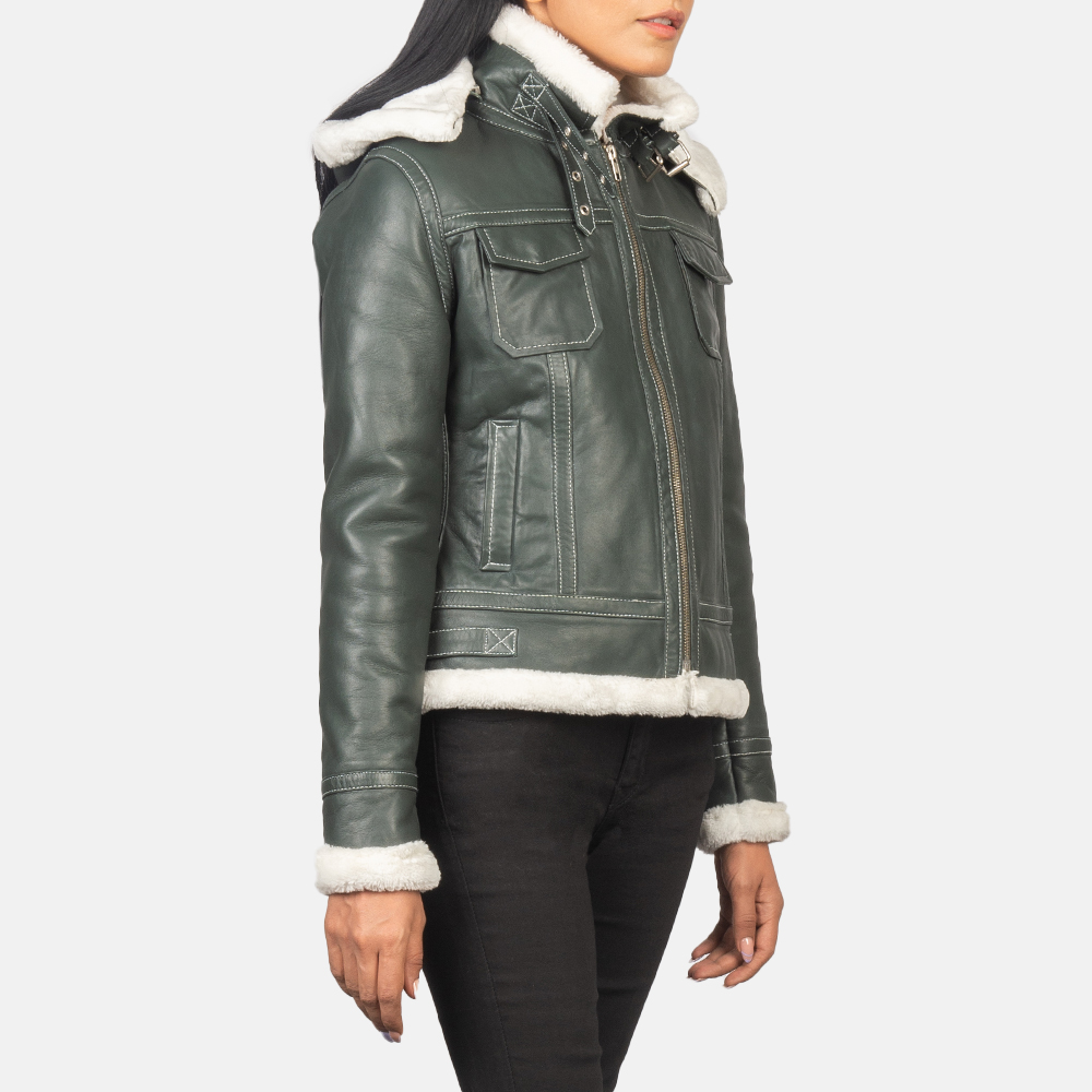 Fiona Green Hooded Shearling Leather Jacket – Unmatched Elegance and ...